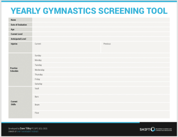 New Gymnastics Specific Movement Screening Worksheet Now Available!