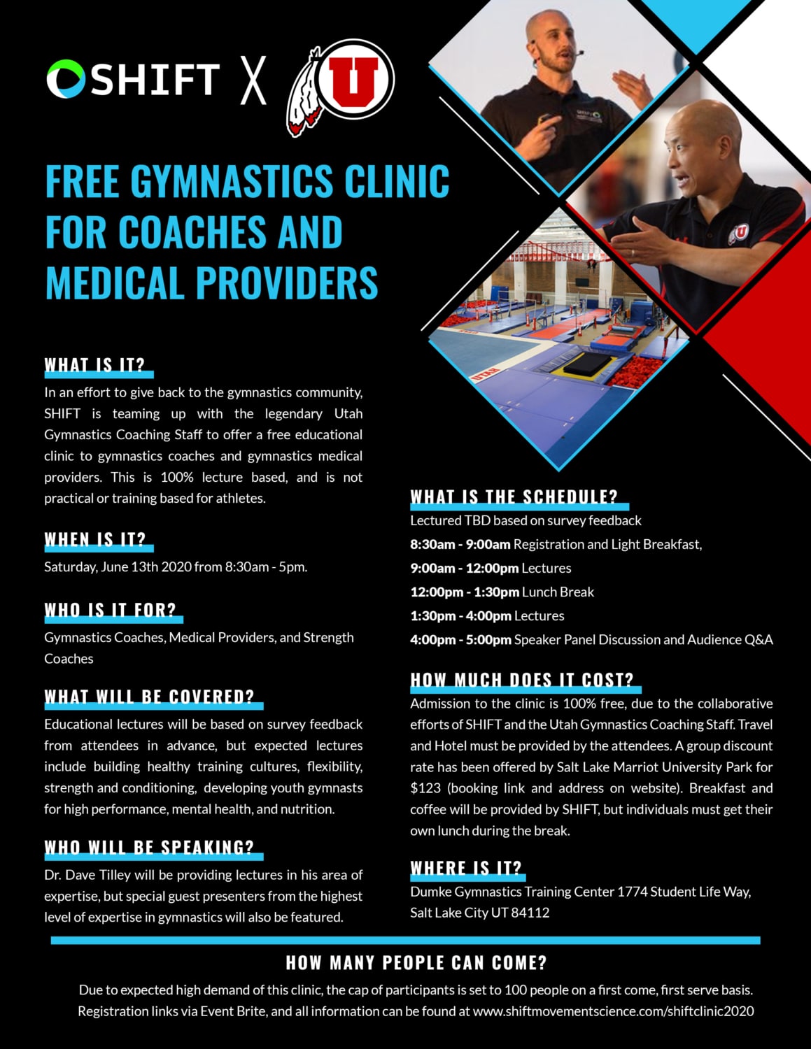 Free SHIFT Gymnastics Clinics at Utah and Alabama